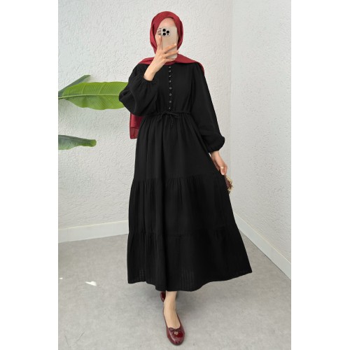 Birit Düğme Detaylı Elbise 2237 - SİYAH | Salih Çelebi