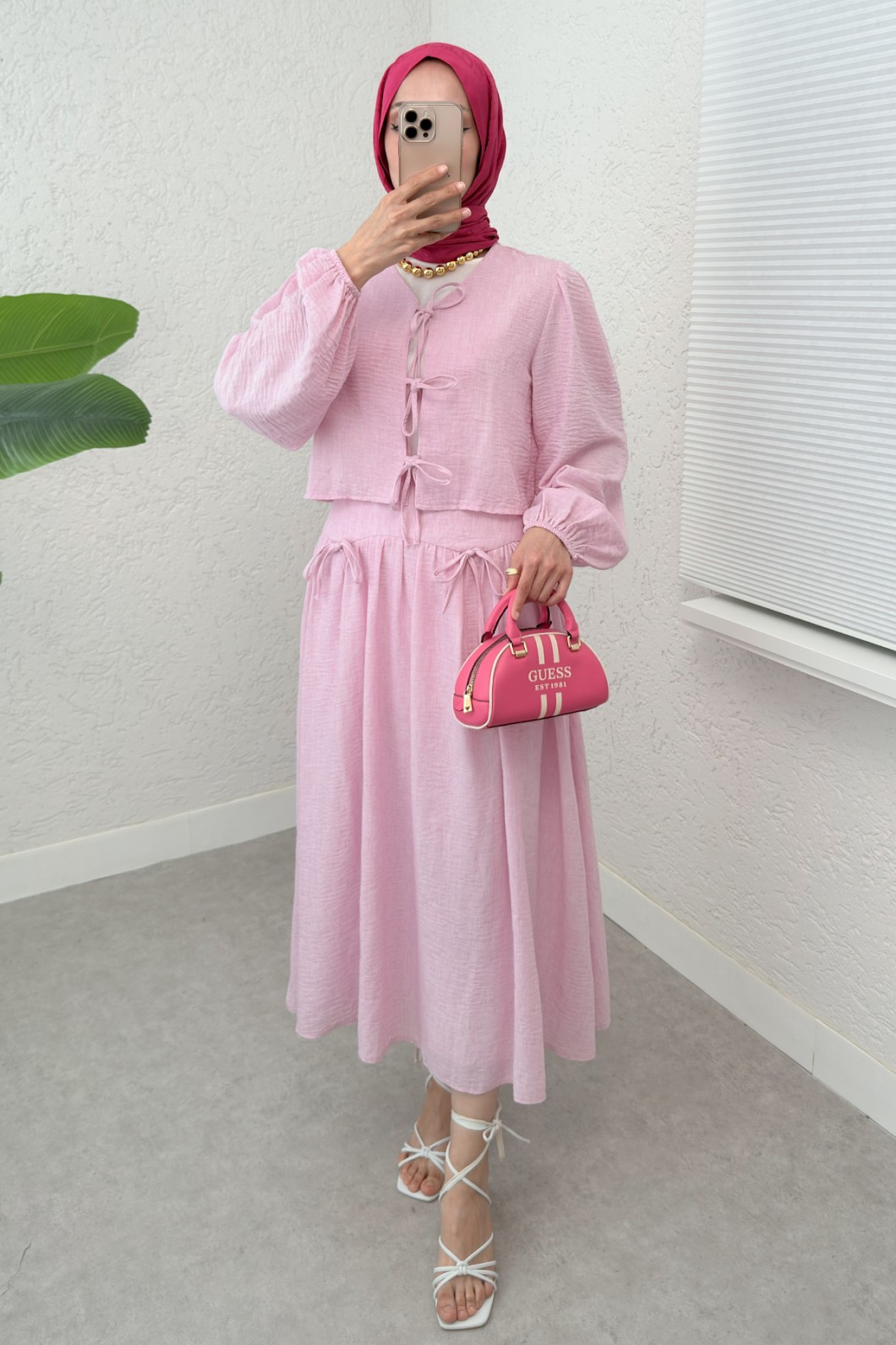 İp Bağcıklı Etekli Kombin 2299 - PEMBE | Salih Çelebi