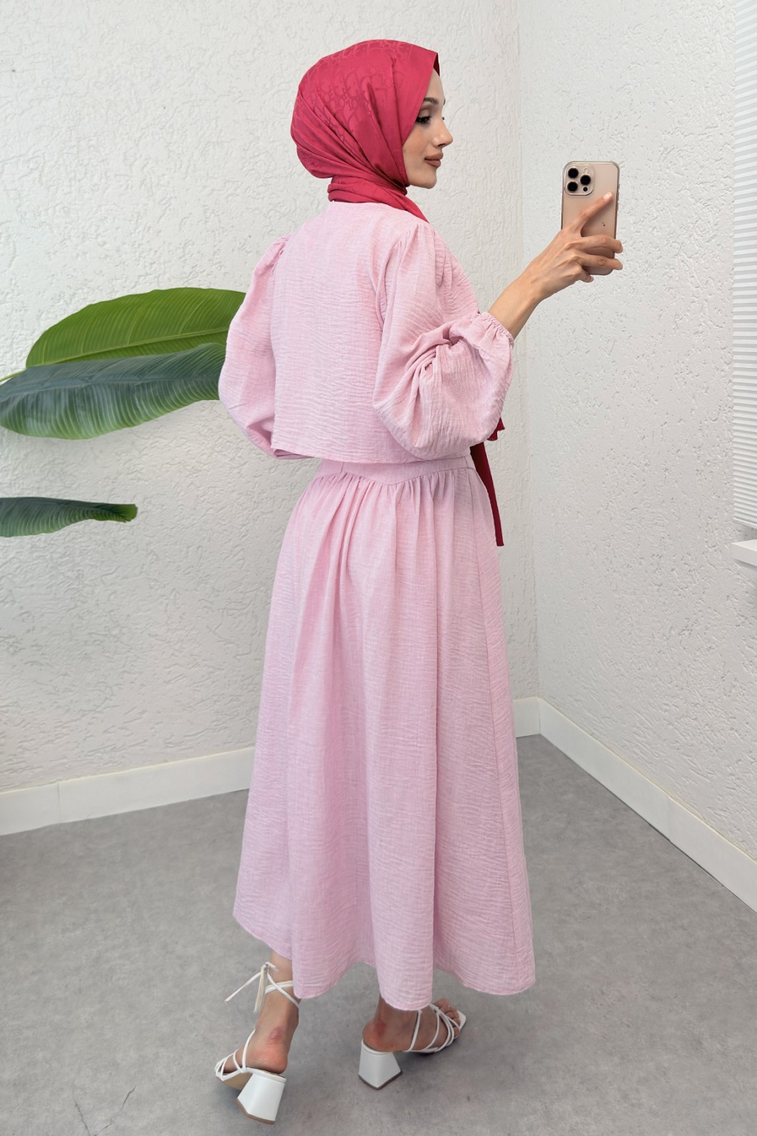 İp Bağcıklı Etekli Kombin 2299 - PEMBE | Salih Çelebi